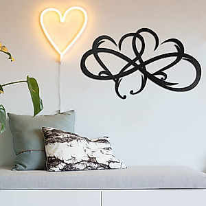 MAOSUO Infinity Heart Wall Decor, Black Metal Wall Art Heart Sign Decor,Wall Yard Art Heart Ornaments for Outdoor Garden Home Living Room Bedroom Decor (Black, double)