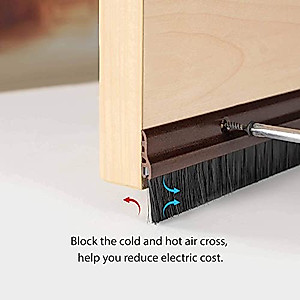 Deco Home Door Seal (1.5" Width X 36.5" Length) Gate Bottom Sealing Strip Draft Stopper with Aluminium Plate & Nylon Bristles for Weather Stripping, Air & Sound Blocking (Dark Brown)