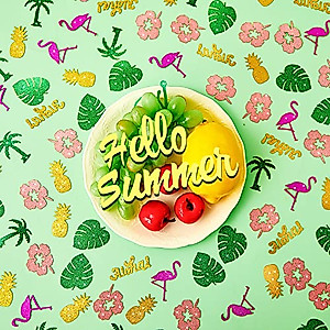 360 Tropical Hawaii Luau Confetti Flamingo Cupcake Toppers Pineapple Palm Leaves Hibiscus Flowers Confetti Table Decor for Summer Beach Party Baby Shower Wedding Aloha Party Supplies Favor