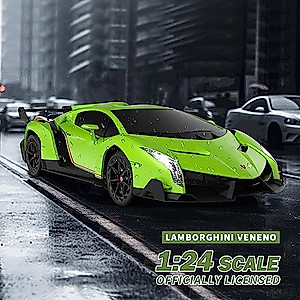 Officially Licensed Lamborghini Remote Control Car, 1:24 Scale Lambo VENENO Model Cars with LED, Lamborghini Toy Car RC Cars Christmas Birthday Gift for Boys Age 3 4-7 8-12 Year Old Kids Toys (Green)
