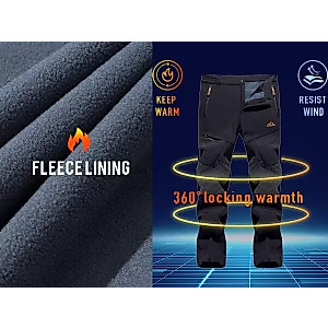 TACVASEN Mens Fleece Pants Outdoor Pants Cold Weather Pants Mens Water Resistant Hiking Pants Warm Pants Tactical Softshell Pants