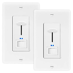 Maxxima Dimmer Electrical Light Switch - Featuring Blue Indicator Light, LED Compatible, 3-Way/Single Pole Use, 600 Watt Max, Dimmable Lamp and Lighting Control, Wall Plate Included - 2 Pack