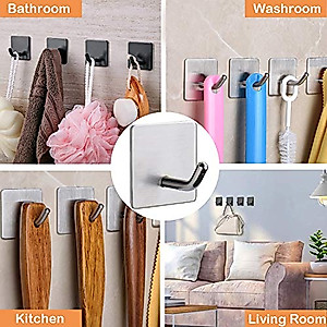 4 Packs Adhesive Hooks, Veriya Stainless Steel Self Adhesive Door Hook Wall Hanger, Heavy Duty Hanging Holder, Stick on Wall, Door, Bathroom Toilet Kitchen Office Closet Cabinet (Silver)