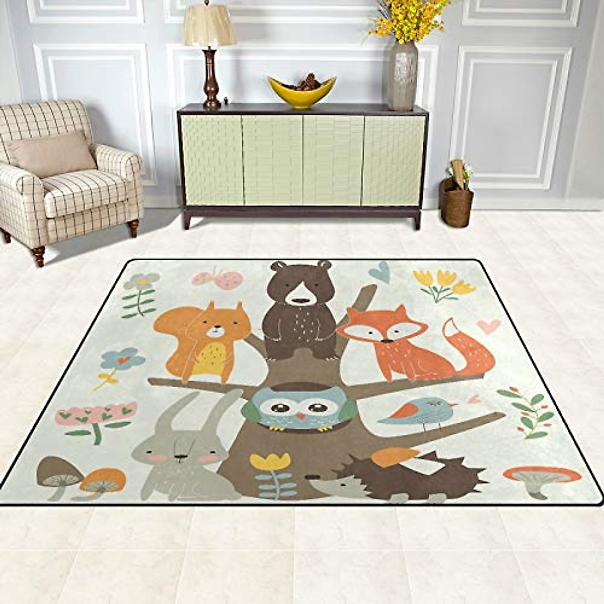 ALAZA Bunny Rabbit Animal Fox Non Slip Area Rug 5' x 7' for Living Dinning Room Bedroom Kitchen Hallway Office Modern Home Decorative