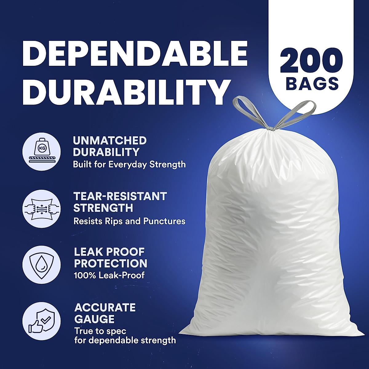 Plasticplace 8 Gallon Trash Bags â”‚ 0.7 Mil â”‚ White Drawstring Garbage Can Liners â”‚200 Count (Pack of 1)