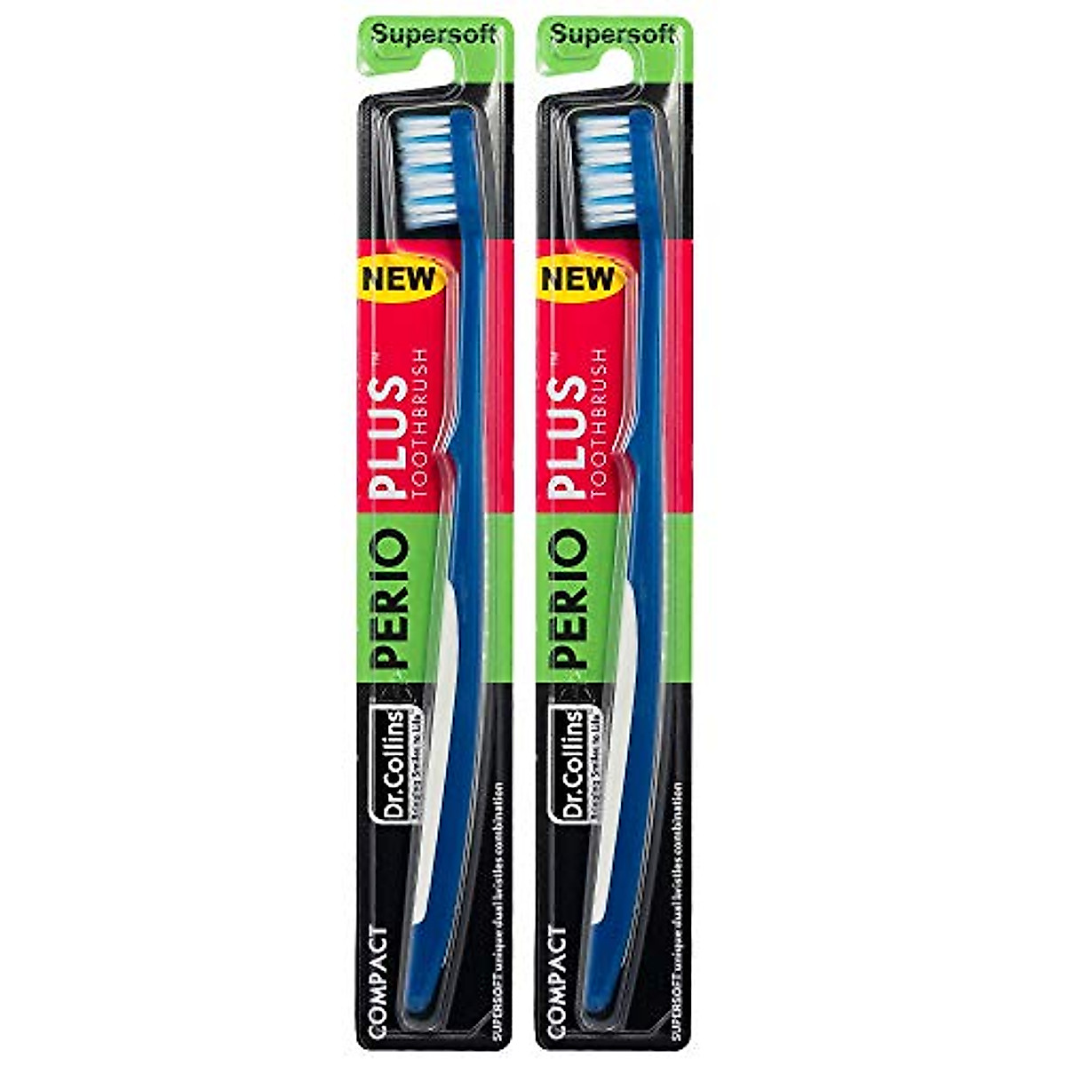 Dr. Collins Perio Plus Compact Toothbrush, (Colors Vary) (Pack of 2)