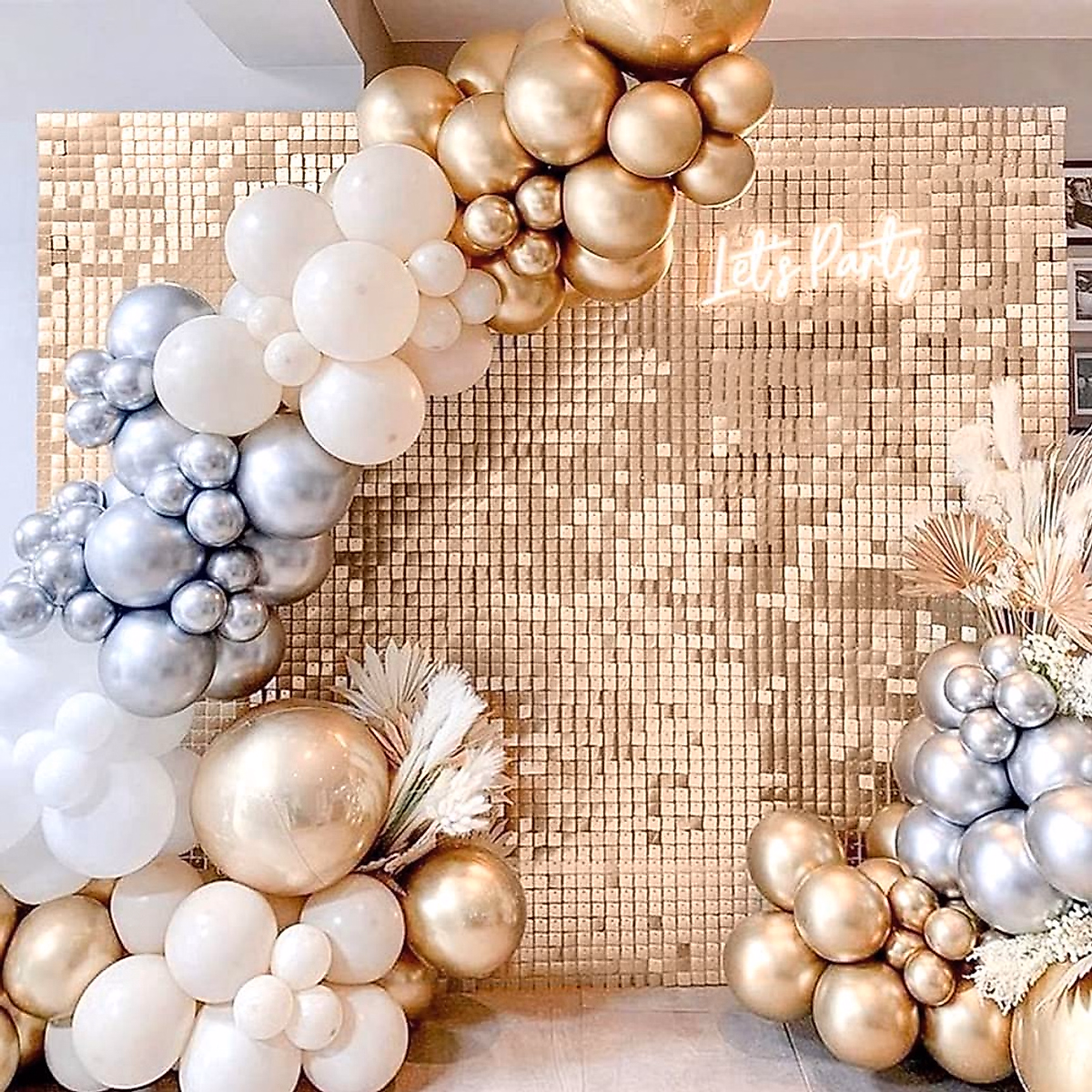 Champagne Shimmer Wall Backdrop Shimmer Panels Sequin Backdrop 36PCS Glitter Party Backdrop for Birthday Wedding Anniversary Engagement Baby Shower & Bachelorette Decorations Party