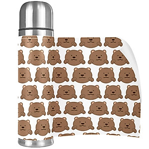 Stainless Steel Leather Vacuum Insulated Mug Bear Thermos Water Bottle for Hot and Cold Drinks Kids Adults 16 Oz