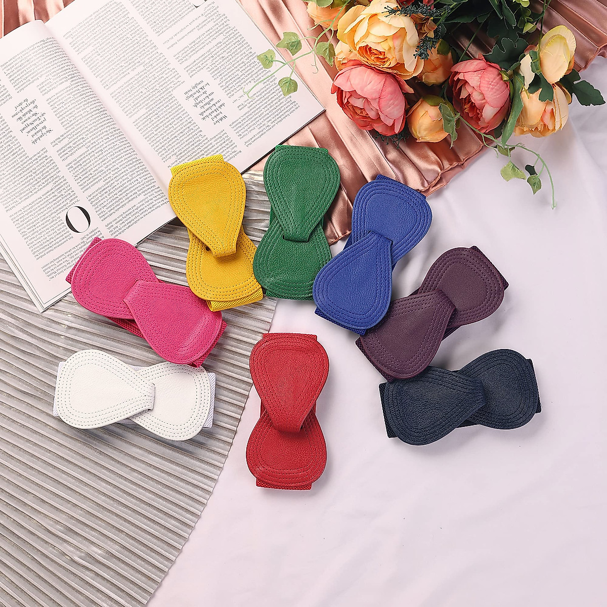 Allegra K Plus Size Interlock Buckle 8-shaped Faux Leather Elastic Belt Cinch Waistband for Lady Fit Waist Girth:25"/63.5cm-37"/94cm Brown