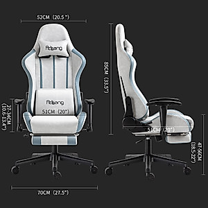 Atbang Gaming Chair Ergonomic Massage PC Office Chair with footrest Racing Computer Chair Reclining Game Chair for Adults Adjustable 2D Armrests 330lbs Heavy Duty, Leath-Aire Fabric,Grey&Blue