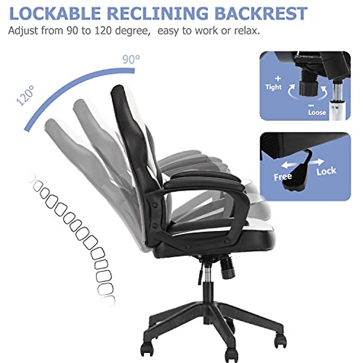 Office Chair, Ergonomic High Back Computer Chair Height Adjustable Desk Chair Faux PU Leather Chair with Armrest Padded and Lumbar Support, White