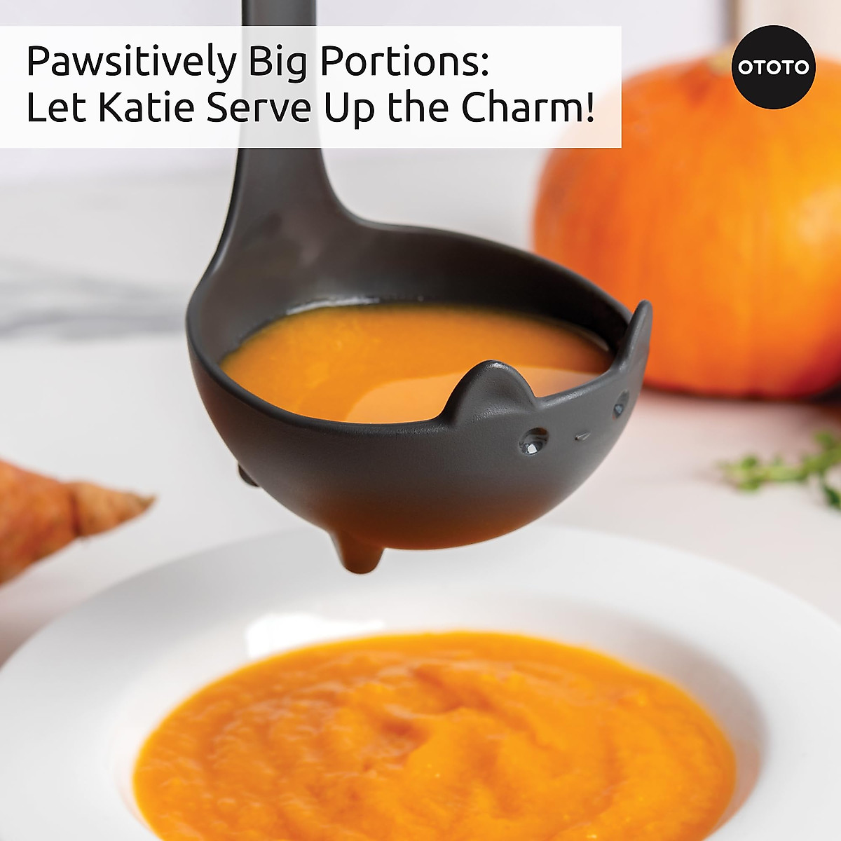 NEW!! Katie Cat Soup Ladle by OTOTO - Halloween Gifts Black Cat, Gothic Gifts, Gifts for Cat Lovers - Spooky Cat Gift, Cute Kitchen Accessories, Funny Kitchen Gadgets, Fun Gifts (Katie Cat, Black)