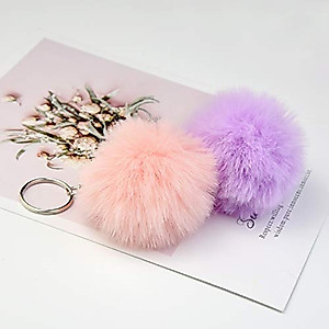 Tongcloud 30pcs Faux Fur Ball Pom Poms Keychains Pom Poms Keychains Fluffy Faux Fur Pompoms Balls for Girls Women Hats Shoes Bags Accessories (15 Colors, 6cm/2.36'')