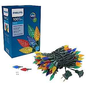 Philips 100 LED Multicolor Faceted C6 Christmas Lights on Green Wire - UL Listed for Indoor/Outdoor Use - 35.33' Total Length with 4" Bulb Spacing - String Lights for Christmas Tree Decorating