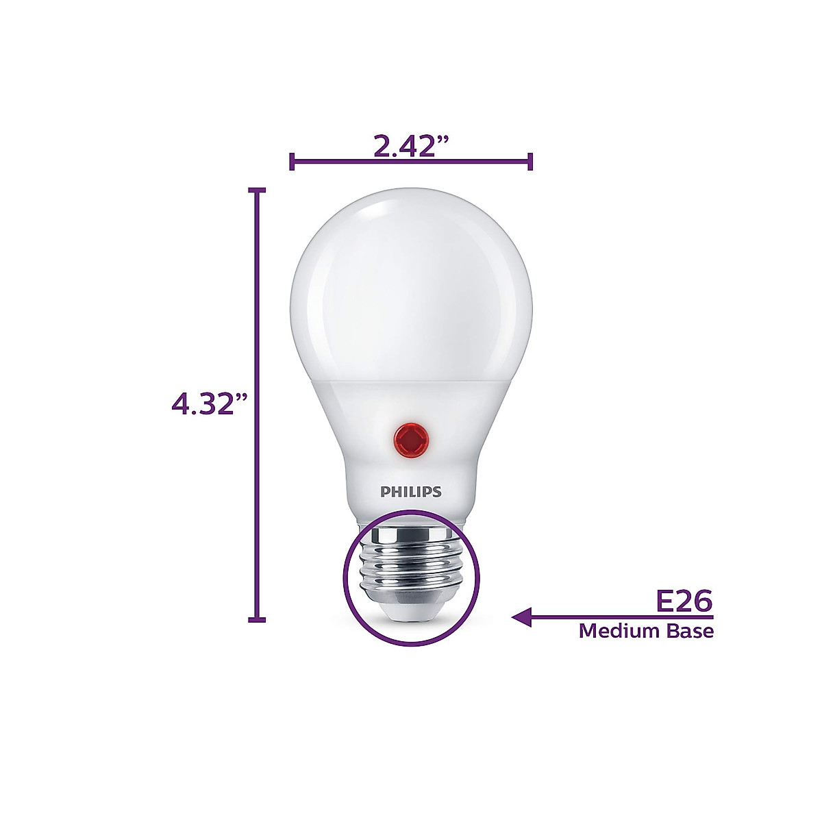 Philips LED Frosted Dusk-To-Dawn Flicker-Free A19 Light Bulb, Non-Dimmable, 800 Lumen, Soft White Light (2700K), 8.8W=60W, E26 Base, Title 20 Certified, 4-Pack