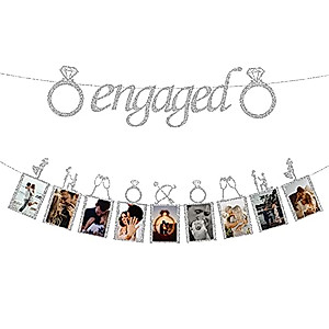 Silver Engagement Wedding Decorations, Silver Engaged Banner and Photo Banner for Engagement Wedding Party decor(Silver)
