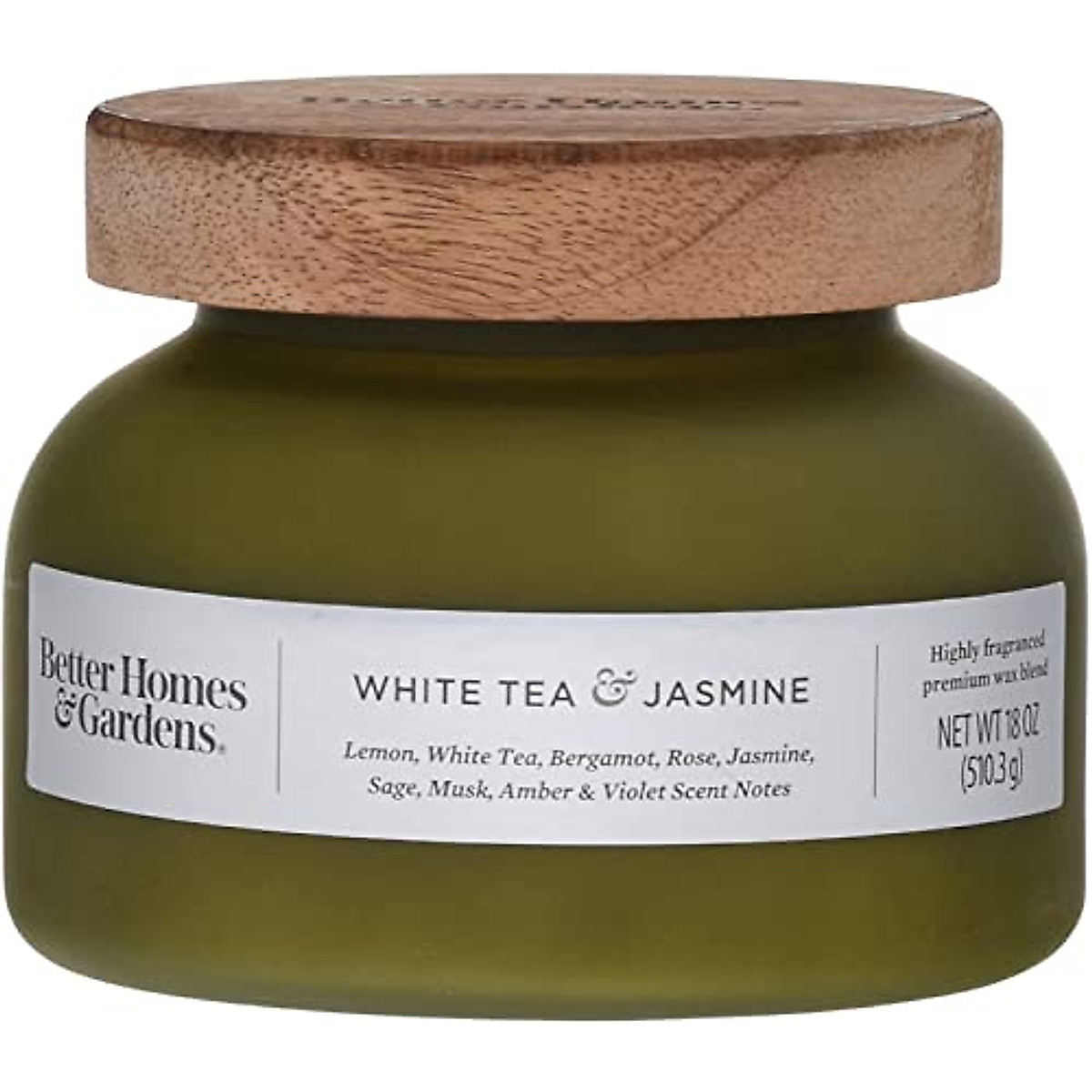 BetterHomes&Gardens 18oz Scented Candle, White Tea and Jasmine 2-Pack, 18oz (501g) x 2 [excluding glass jar weight] (44225)