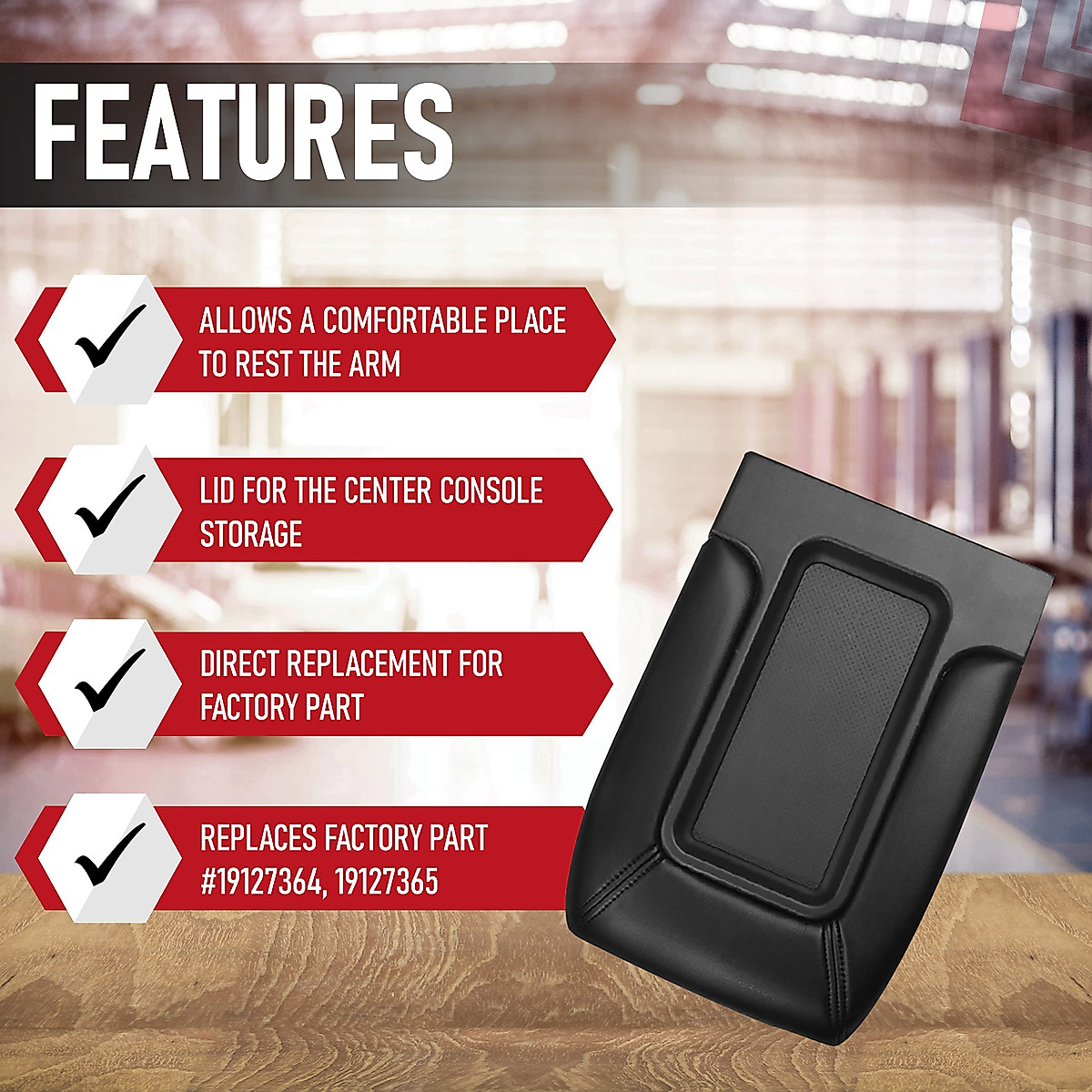 Center Console Lid Replacement Kit Black - Replaces 924-811, 19127364, 19127365, 19127366 - Compatible with Chevy, GMC & Cadillac Vehicles - Silverado, Avalanche, Tahoe, Suburban, Sierra, Yukon