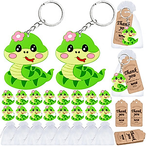 Elecrainbow 60 Pack Snake Party Favors Include 20 Snake Keychains, 20 Thank You Tags, 20 Gift Bags for Safari Party, Jungle Baby Shower, Animal Themed Kids Birthday, Wild ONE First Birthday