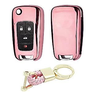 ROYALFOX(TM 2 3 4 5 Buttons TPU flip Remote Key Fob case Cover for Chevrolet Camaro Cruze Equinox Malibu SS Sonic Spark Volt Aveo Epica SAIL 3,Buick Lacrosse Encore GL8 Regal Excelle (Pink)