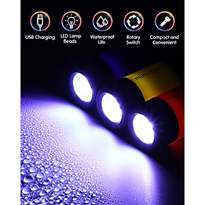 12 Pieces Mini Keychain Flashlight, USB Torch Rechargeable Colorful LED Flashlight High-Powered Keychain Lamp, Multicolor (White Light)