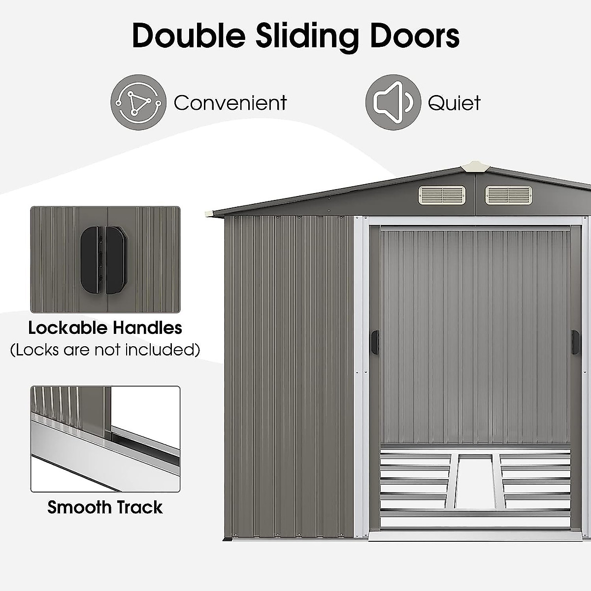 Goplus 8.5’ x 6.8’ x 6’ Outdoor Storage Shed, Weather-Resistant Utility Storage House w/Foundation, 4 Air Vents, Double Doors & Ramp, Galvanized Steel Tool Shed for Garden, Lawn, Patio, Yard