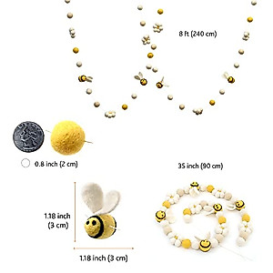 Glaciart One Felt Bees & Felt Daisies Garland - Hanging Banner Decoration for Baby Nursery, Kids Room, Classroom - Woodland Forest-Themed Décor - Summer,Christmas,Easter & Spring - Home Décor - 35In