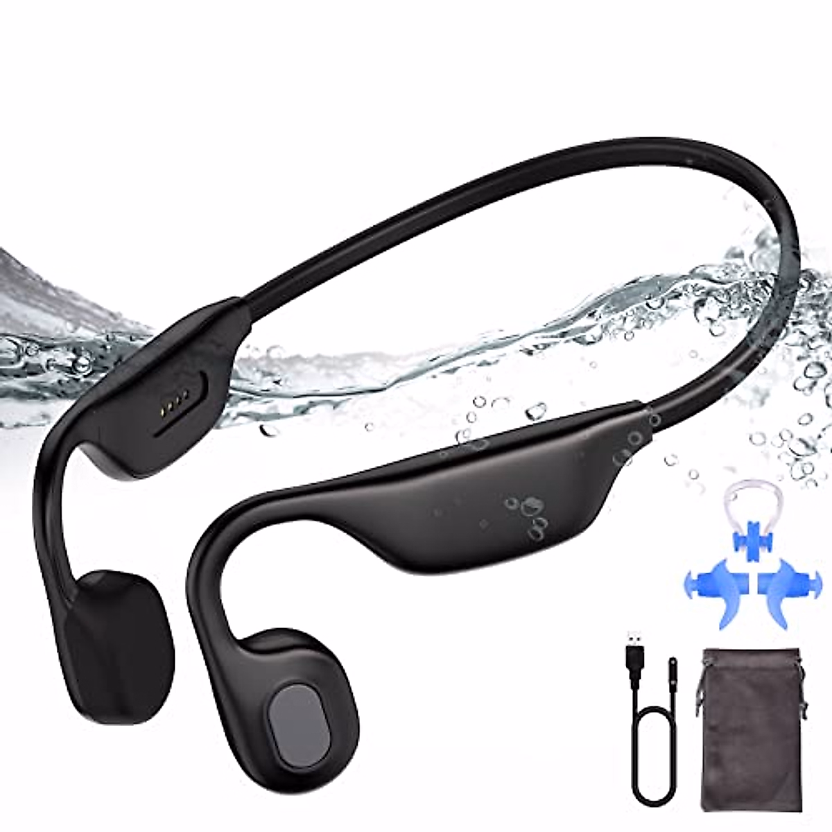 Tonfarb Bone Conduction Headphones Open Ear Wireless Bluetooth Headset with Mic Sweat Resistant Bone Conducting Earphones for Running Fitness Office Home Workouts Cycling (Black-Swimming)