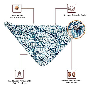 Crane Baby Soft Muslin Baby Bib Set, Adjustable and Absorbent Bandana Style Bibs for Boys and Girls, Whale, 3 Piece, 18.5” x 9”