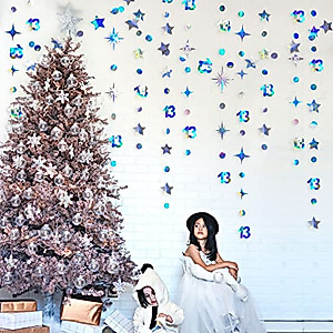 Iridescent 13th Birthday Decorations Number 13 Circle Dot Twinkle Star Garland Metallic Hanging Streamer Bunting Banner Backdrop Girls 13 Year Old Birthday Thirteen Official Teenager Party Supplies