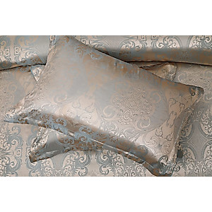 INFLAG Satin Duvet Cover Full Size, Floral Jacquard Satin Duvet Cover Set 3 Piece Luxury Silk Like Bedding Comforter Cover Set 80"x90", 2 Piece Pillowcase with Zipper Closure & Corner Ties (07,Full)