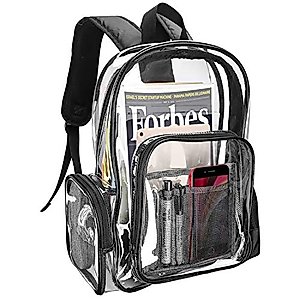 ProCase Heavy Duty Clear Backpack, See Through Backpacks Transparent Clear Large Bookbag for School Work Stadium Security Travel Sporting Events -Clear