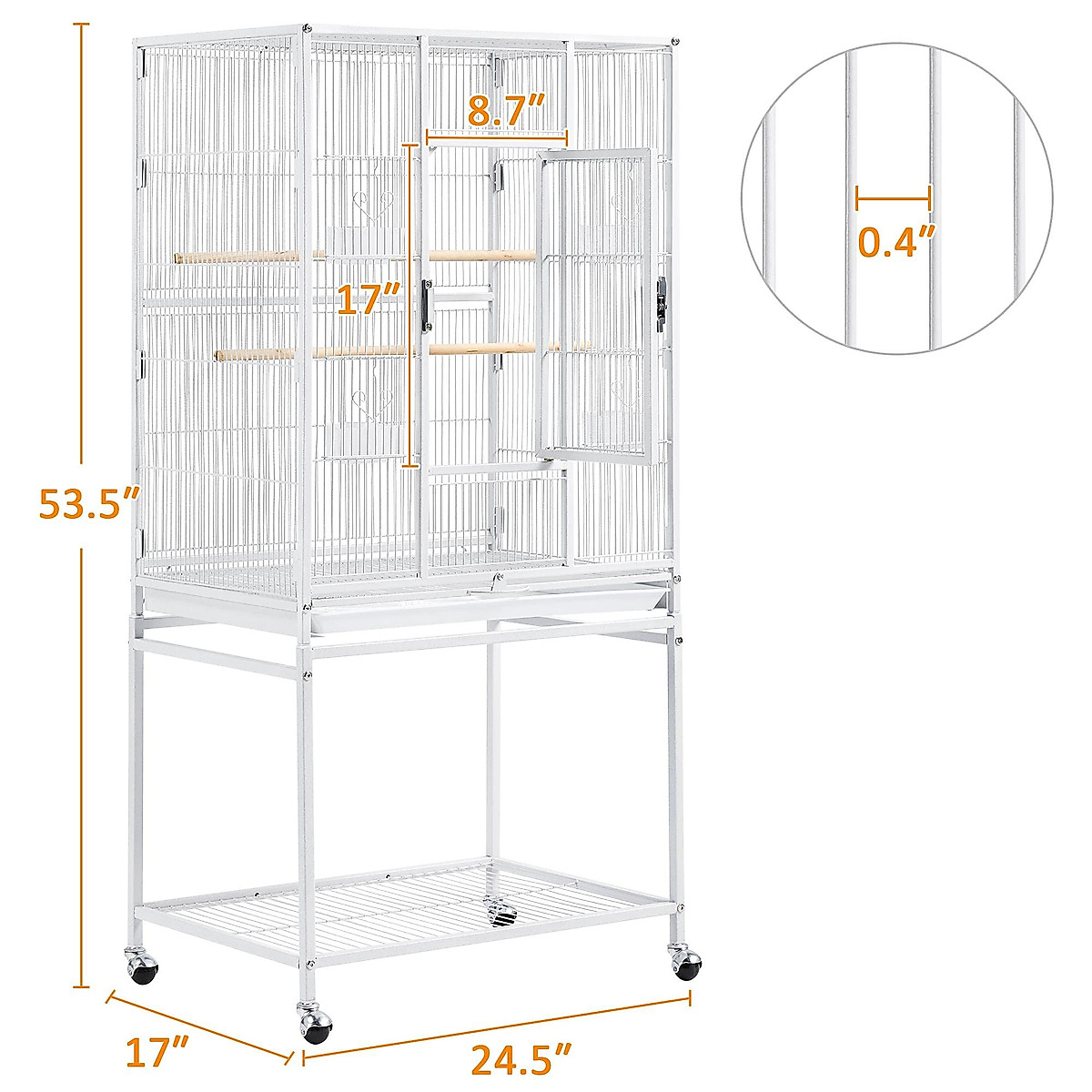 Yaheetech 54" Large Flight Bird Cage for Parrots Macaw Cockatiels Sun Parakeets Lovebird Green Cheek Conures African Grey Small Quaker Amazon Parrots with Rolling Stand, White