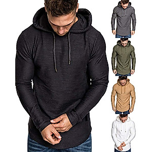 Lexiart Mens Fashion Athletic Hoodies Sport Sweatshirt Solid Color Fleece Pullover Black 2XL