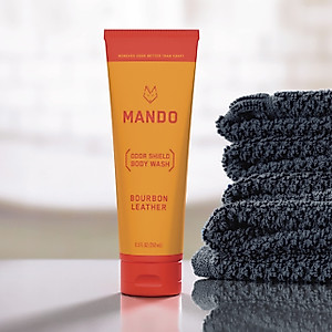 Mando Odor Shield Body Wash - 24 Hour Control - Removes Odor Better than Soap - SLS and Paraben Free, Skin Safe - 8.5 Ounce (Bourbon Leather)