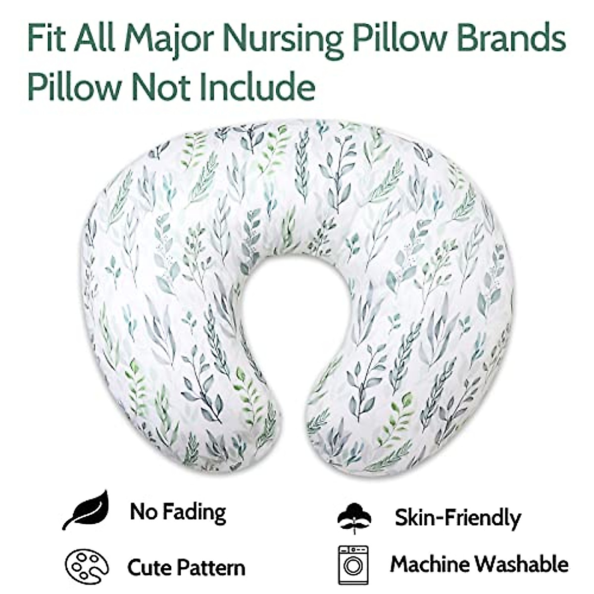 DILIMI Nursing Pillow Cover Stretchy Removable Cover for Breastfeeding Pillows, Ultra Soft Comfortable Slipcover for Baby Girl and Boy, Green Leaf