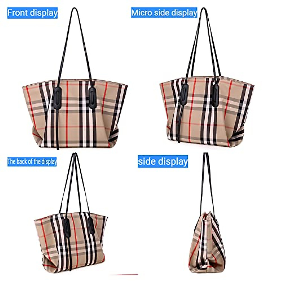 Handbags for Women Canvas Large Capacity Shoulder Bag Crossbody bags Tote Bags Ladies Top Handle Satchel Bags (Check Khaki)