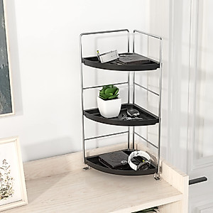 NLBTW 3 Tier Corner Bathroom Organizer Countertop, Bathroom Counter Shelf Vanity Organizer and Storage Cabinet for Makeup Skin Care Perfume Organizer Tray or Kitchen Spice Rack (Silver & Black)