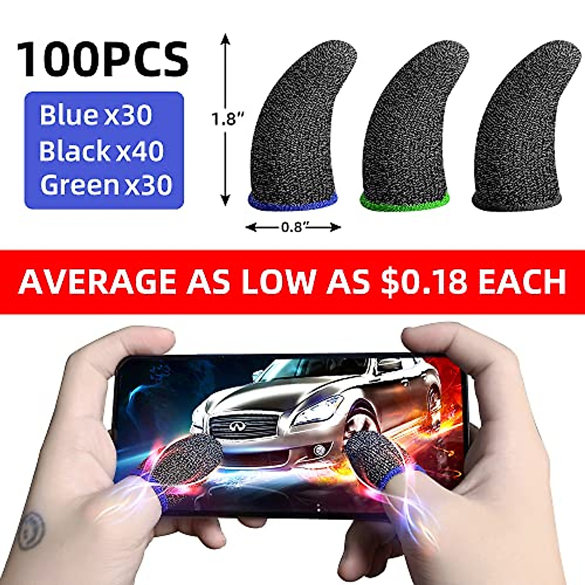 100 PCS Silver Fiber Gaming Finger Sleeves,Game Controller Finger Thumb Sleeves Finger Seamless Touchscreen Anti-Sweat Breathable Finger Covers,Compatible with for Most Mobile Phone