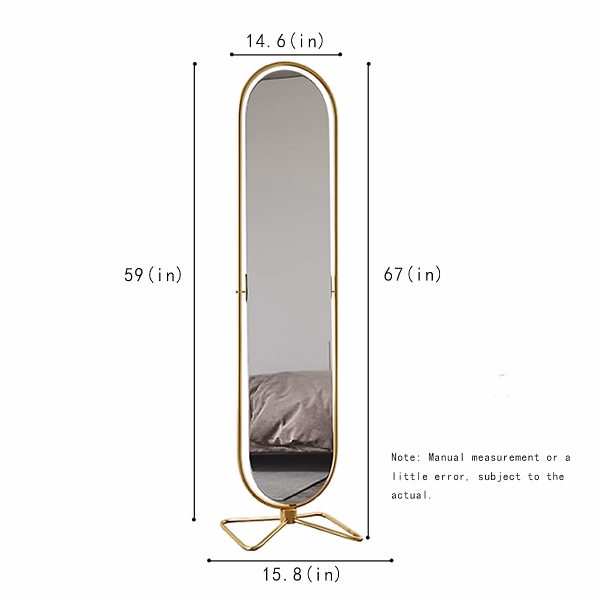 BUZUEY Floor Mirror,Gold Full Length Mirror,Standing Mirror,67"*15.8"Full Body Mirror,Iron Frame Oval Stand up Mirror for Bedroom,Living Room,Dressing Room