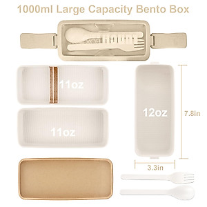 Stackable Bento Box with Lunch Bag, 3 Compartment Japanese Lunch Containers, Wheat Straw, All-in-1 Bento Lunch Box Kit for Adult Meal Prep Lunch Snack by Iteryn