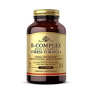 Solgar B-Complex with Vitamin C Stress Formula, 250 Tablets - Energy Metabolism, Nervous System & Immune Support - Non-GMO, Vegan, Gluten Free, Dairy Free, Kosher, Halal - 125 Servings
