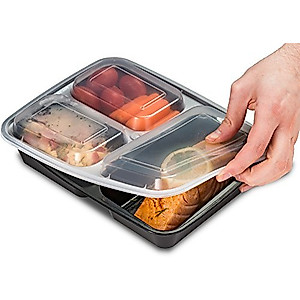 Ez Prepa 25 Pack 32oz 3 Compartment Meal Prep Containers with Lids -Food Storage Containers Plastic, Bento Box, Lunch Containers, Microwavable, Freezer and Dishwasher Safe, Food Containers