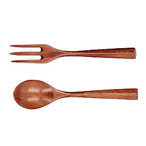 Wooden Fork Spoon Set Large Lacquered Wood Spoon Fork Tableware Dinnerware 2Pcs Triangular Handle Cooking Tableware