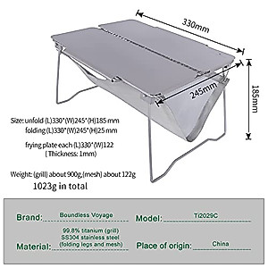 Boundless Voyage Titanium Folding Campfire Grill BBQ Charcoal Collapsible Grilled Net 2 in 1 Portable Grill Camping Table with Frying Plate Portable Folding Legs Outdoor Picnic Backpacking