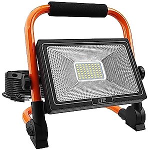 LTE 50W LED Work Light, 5000LM Portable Lights 500W Equivalent, IP66 Waterproof Outdoor Flood Light 16.4FT Cord with Plug, 5000K, Adjustable Job Site Lighting for Workshop Garage Construction Site
