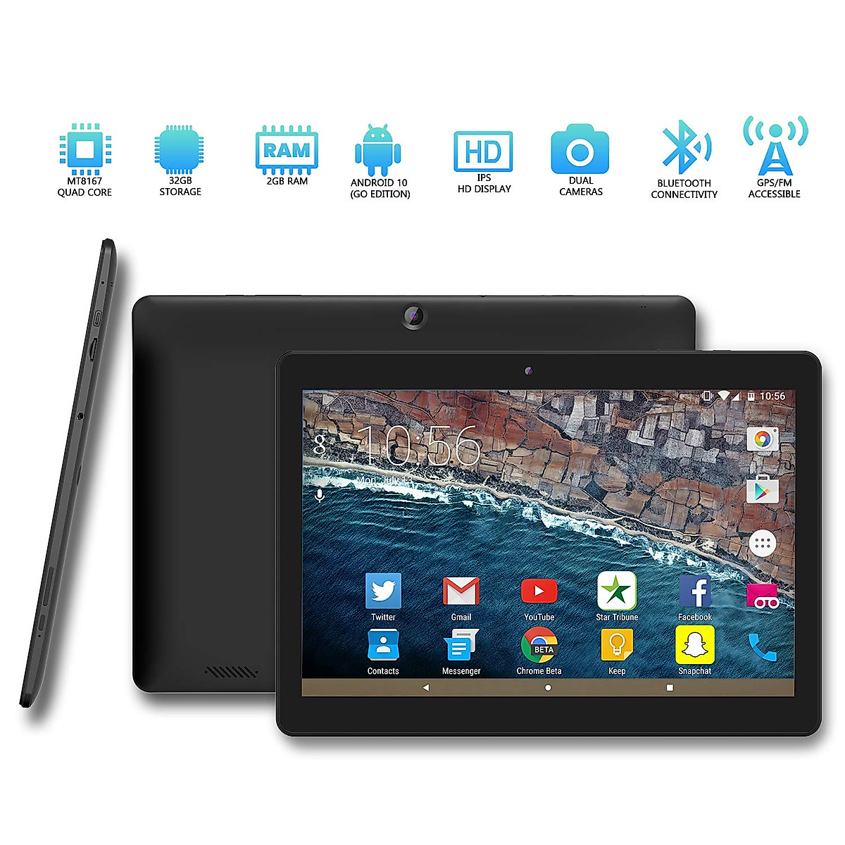 Azpen Google Certified 10 Inch Android 10 OS Tablet IPS 1280 x 800 HD Display 2GB RAM 32GB Storage Dual Camera Quad Core Bluetooth GPS