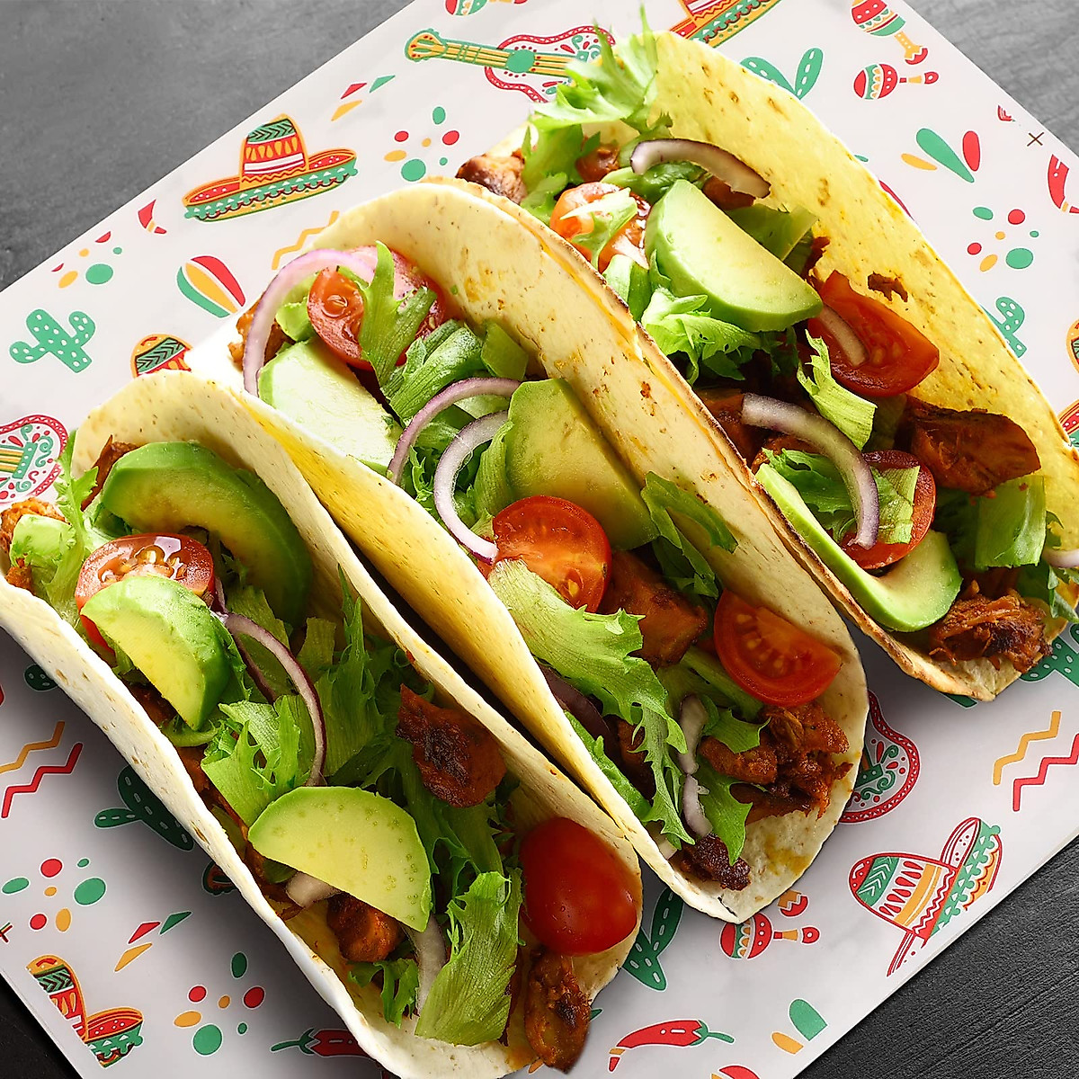 Epakh 300 Pcs Mexican Themed Deli Paper Sheets 12" x 12" Fun Style Tissue Greaseproof Microwave Safe Sandwich Wrapping Paper Food Waxed Paper Baking Wrapping Packaging for Restaurant Burrito (White)