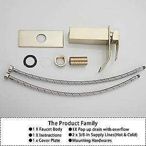 Brushed Gold Bathroom Faucet GGStudy Waterfall Bathroom Sink Faucet Deck Mount Single Handle One Hole Bathroom Vanity Faucet with Pop Up Drain