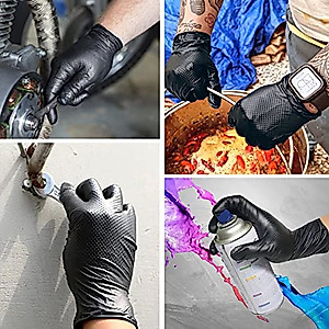 TITANflex Thor Grip Heavy Duty Black Industrial Nitrile Gloves, 8-mil, XL, Box of 100, Latex Free, Raised Diamond Texture, Powder Free, Food Safe, Rubber Gloves, Mechanic Gloves